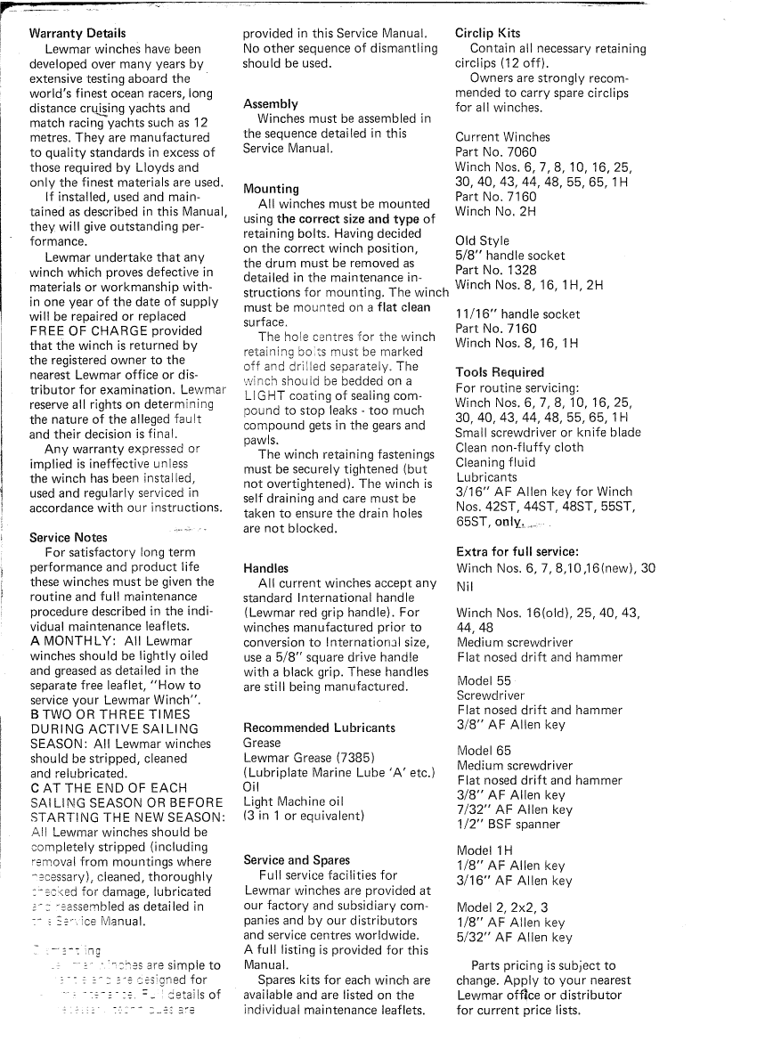 Lewmar Winch Service Manual Late 70s